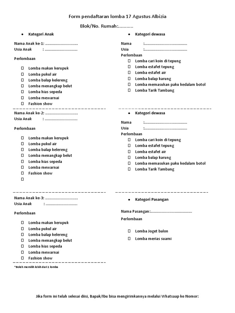 Form Pendaftaran Lomba 17 Agustus | PDF