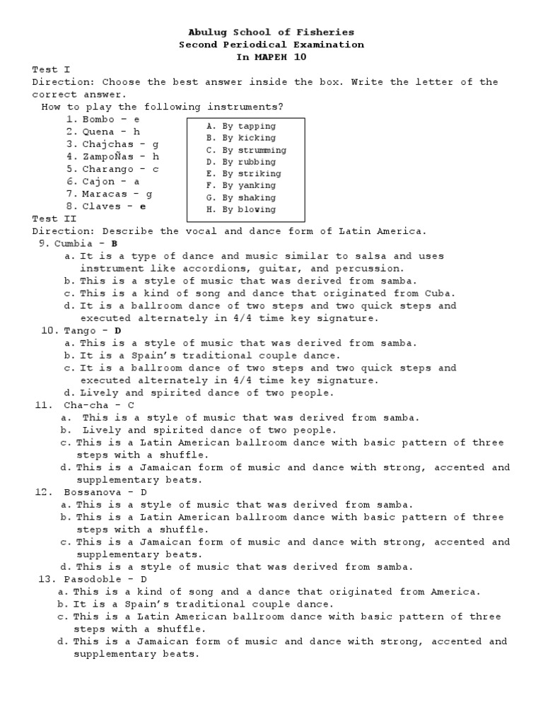 Grade 10 Unit Ii Exam | PDF | Dances | Ballroom Dance