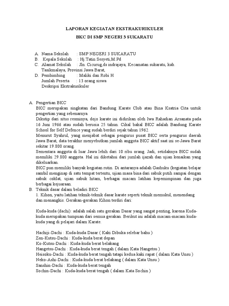 Laporan Kegiatan Ekstrakurikuler BKC | PDF