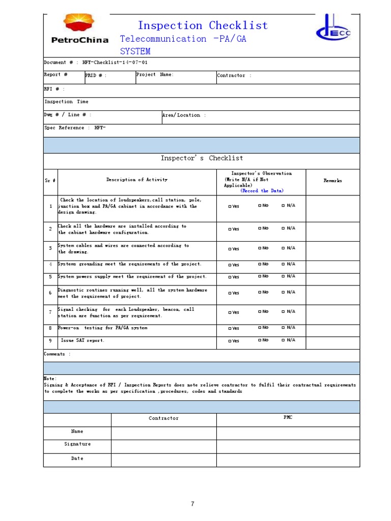 HFY-Checklist-14-07-01Telecommunication-PAGA SYSTEM喇叭系统 | PDF ...