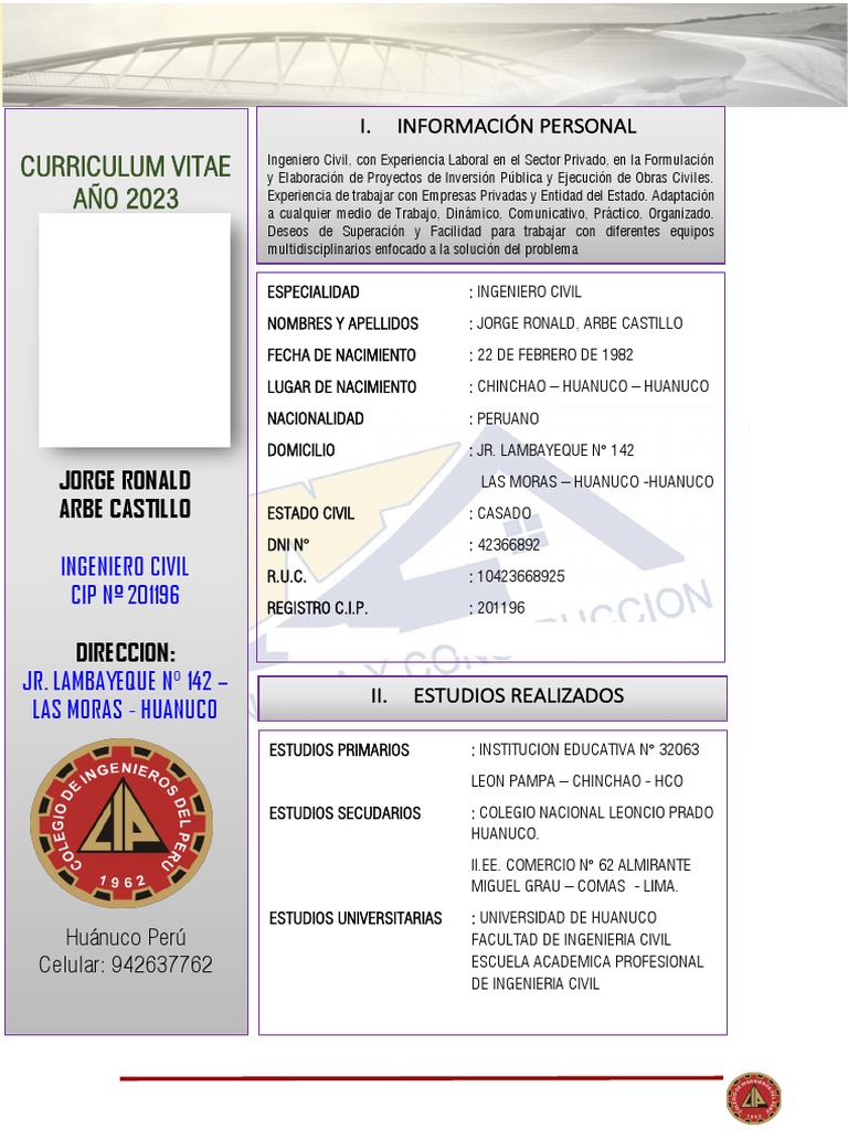 CV Jorge Ganador | PDF | Ingeniero civil | Business