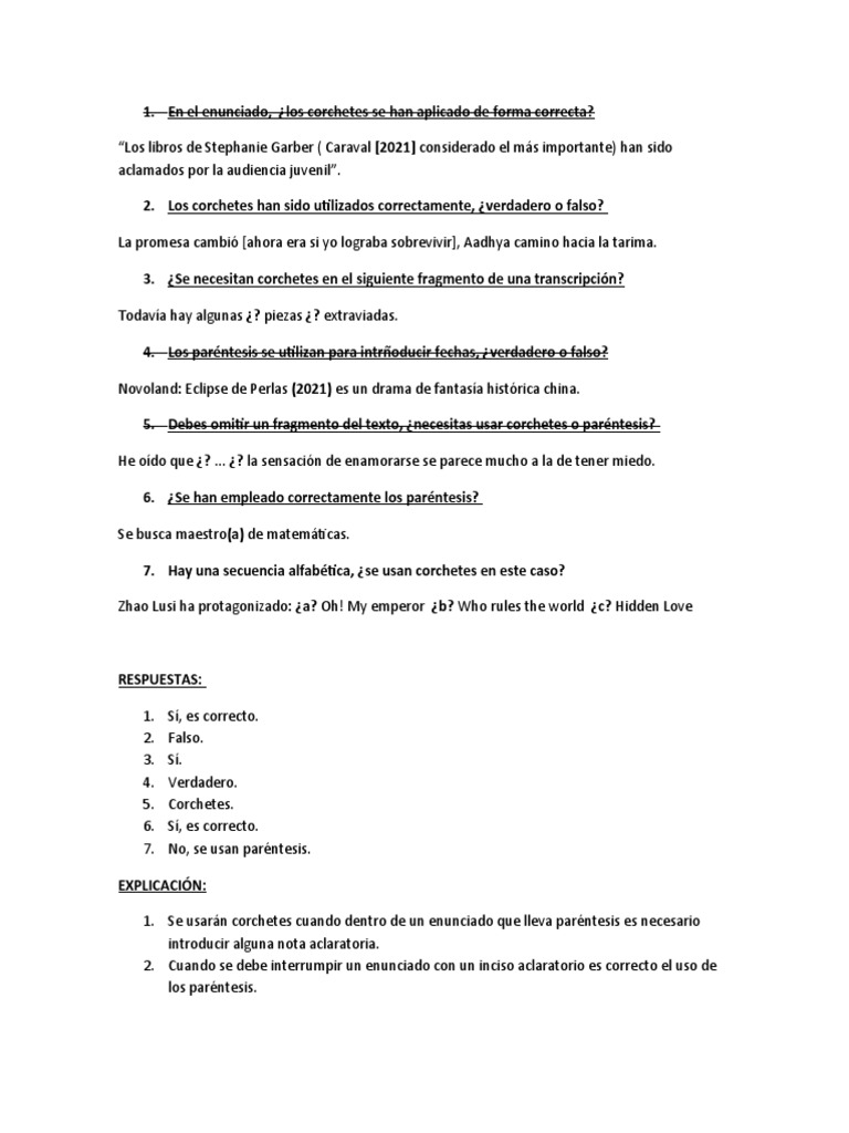 Uso correcto de corchetes y paréntesis | PDF