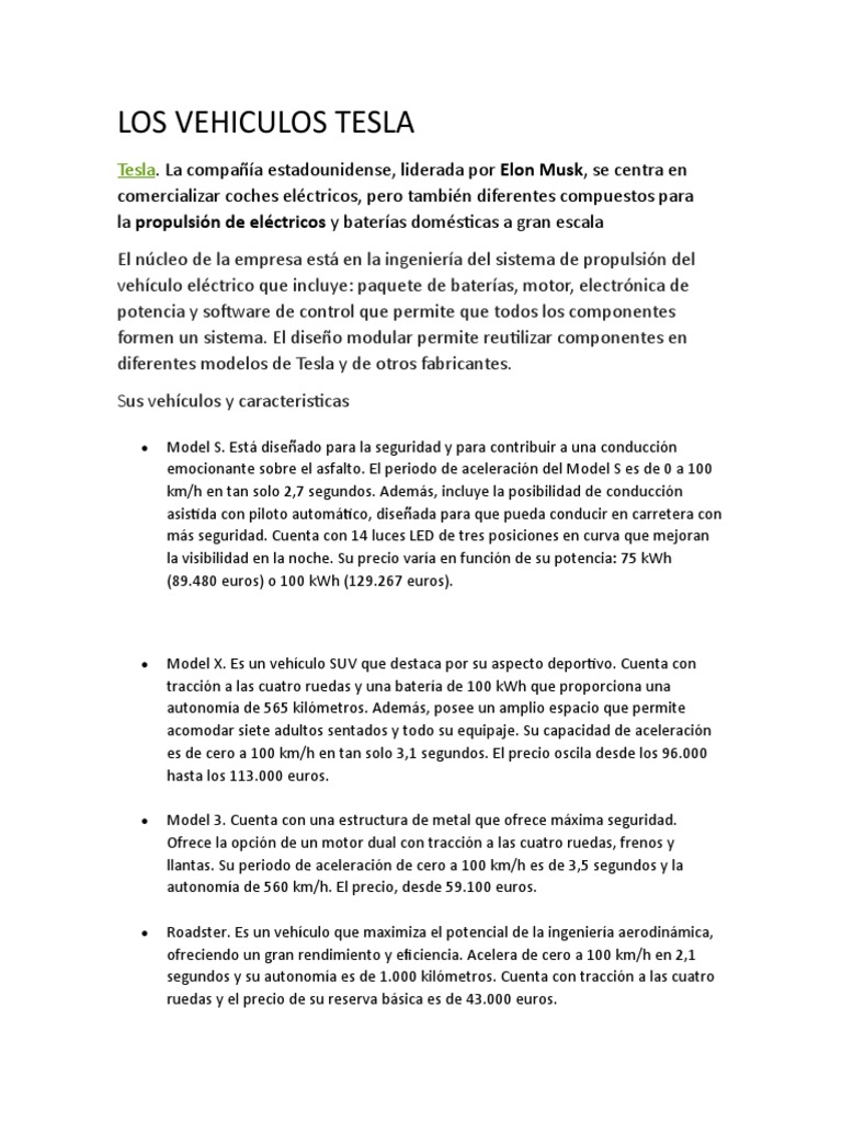 Los Vehiculos Tesla | PDF