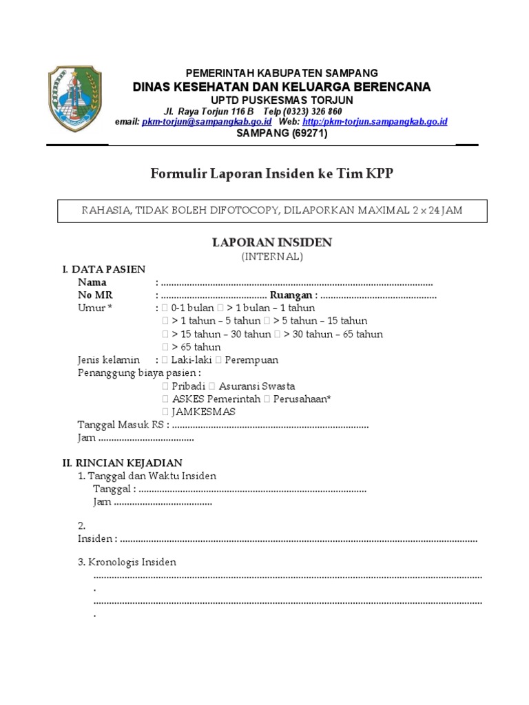 Form Pelaporan Insiden KTD | PDF