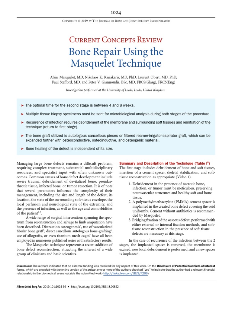 Bone Repair Using The Masquelet Technique | PDF | Bone | Surgery