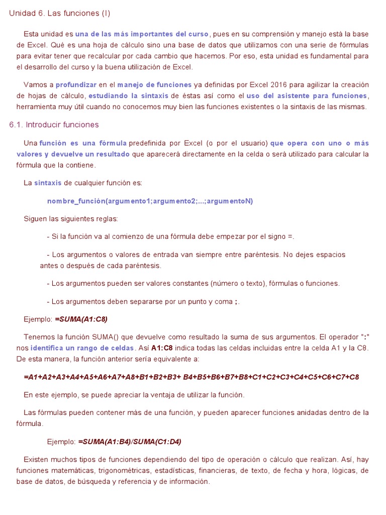 Guía de Funciones en Excel 2016 | PDF | Hoja de cálculo | Microsoft Excel