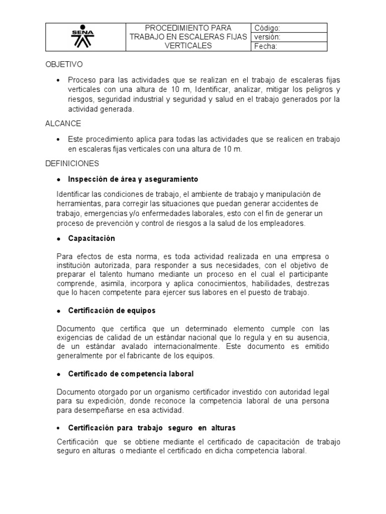 Procedimiento de Escaleras Verticales | PDF | Seguridad y salud ocupacional