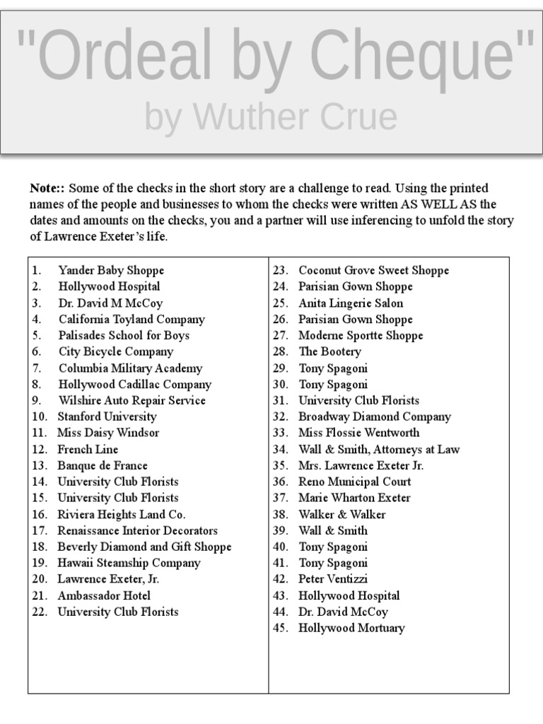 Analyzing Lawrence Exeter's Checks | PDF