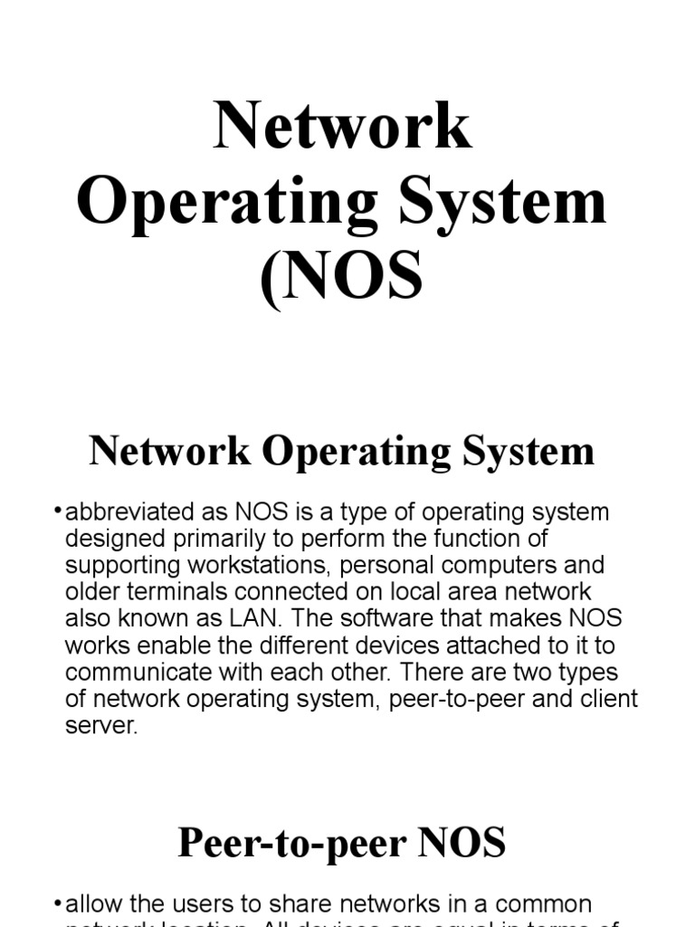 Network Operating System (NOS) L1 | PDF | Client–Server Model | Peer To Peer