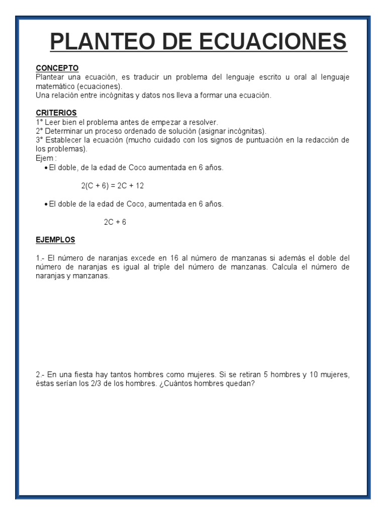 Planteo de Ecuaciones | PDF | Ecuaciones