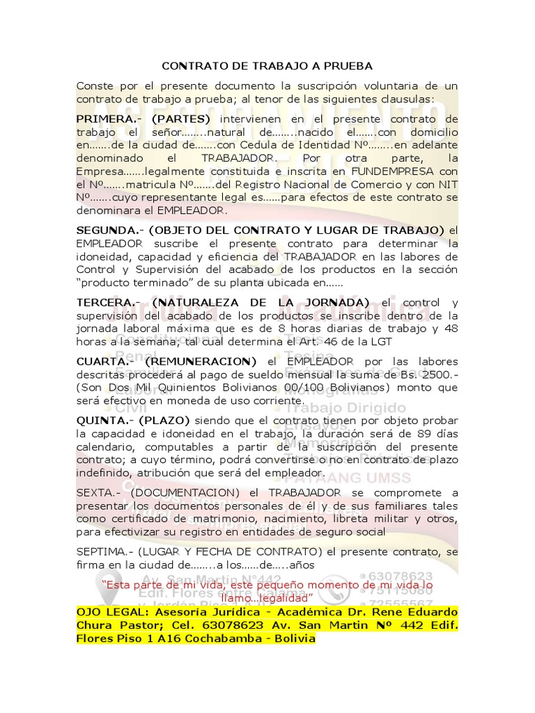 Contrato de Trabajo a Prueba | PDF | Derecho