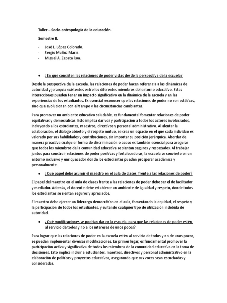 Taller - s2 Soc Ed | PDF | Salón de clases