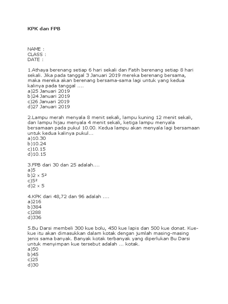 KPK Dan FPB Soal | PDF
