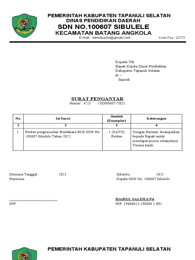 Usulan Bendahara BOS SDN 100607 Sibulele | PDF