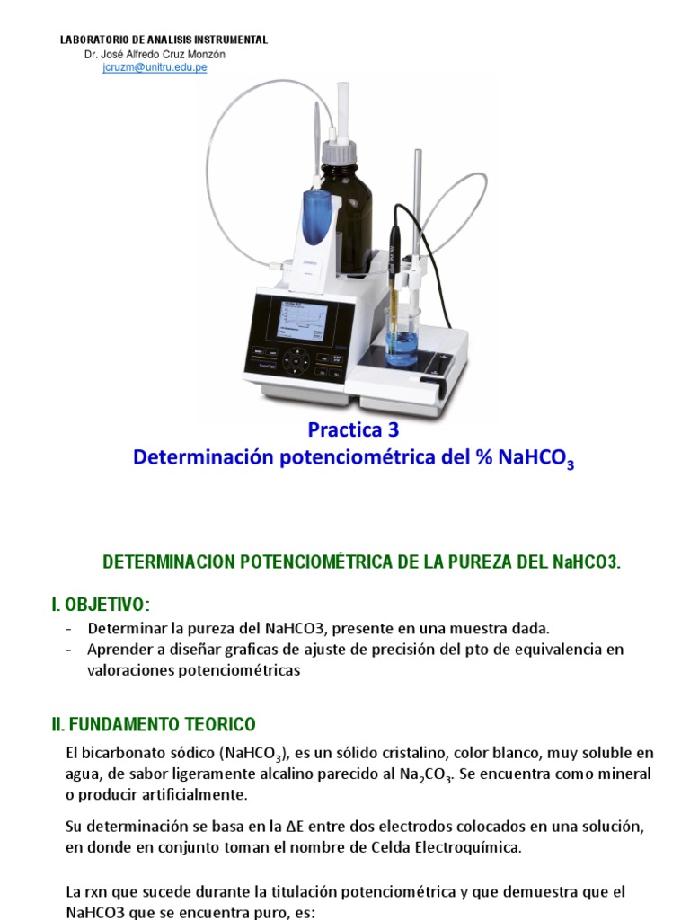 Practica Lab 3. Determinación Potenciometrica Del % NaHCO3 | PDF | Valoración | Química