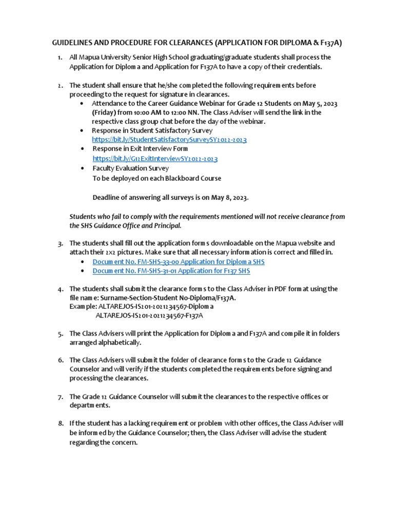 Students Guidelines and Procedure For Clearances Sy 2022 2023 2 | PDF ...