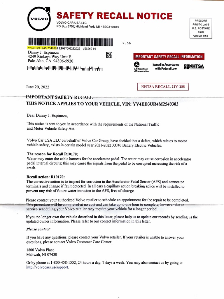 Volvo Recall 2 | Download Free PDF | Automotive Technologies | Land ...