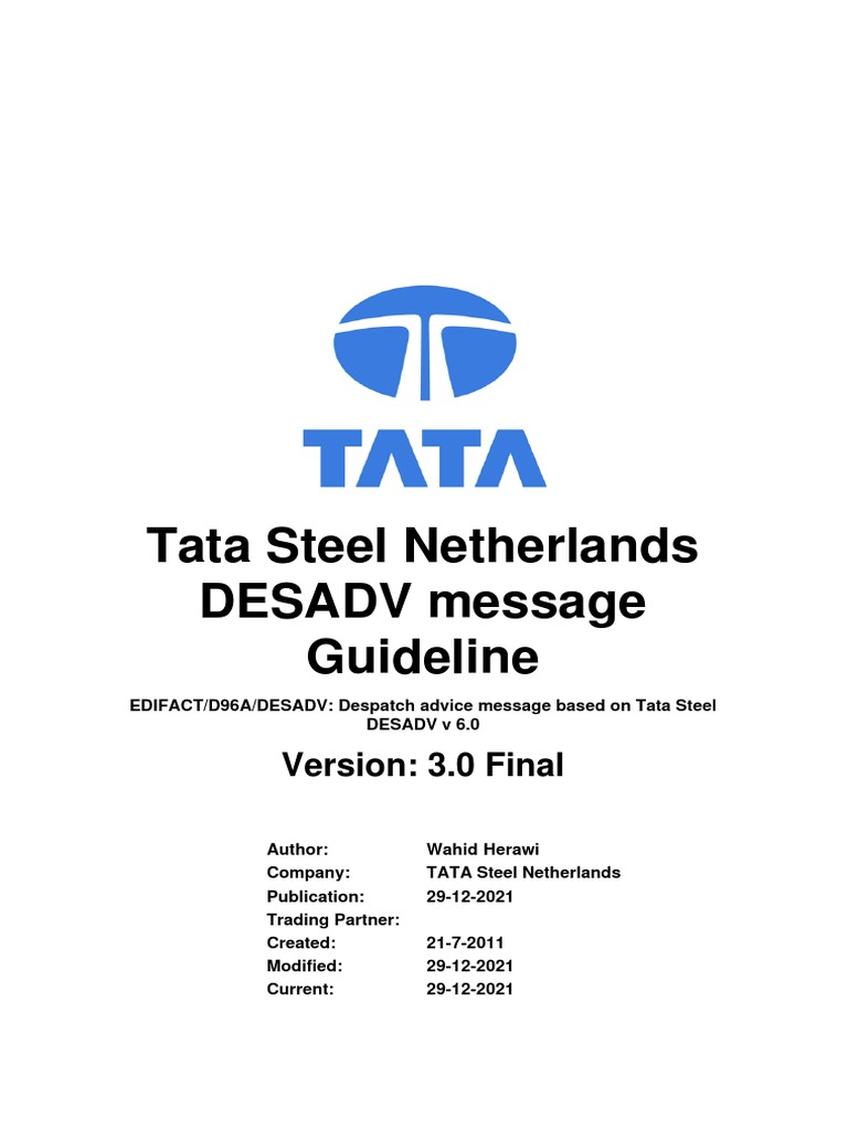 TATA Steel Standard DESADV MIG v3.0 (For CBO v2.1) - For Trading ...
