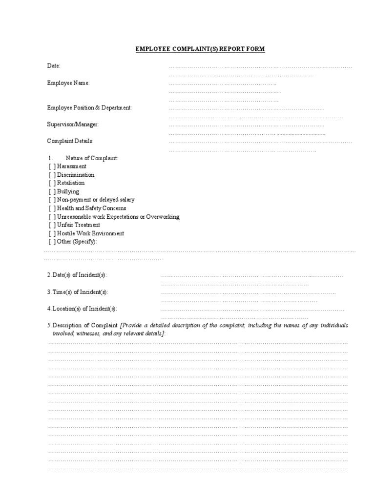 FLI Employee Complaint Report Form | PDF | Human Rights | Aggression