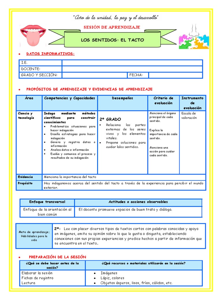 Sesion CT Los Sentidos Tacto | PDF | Aprendizaje | Evaluación