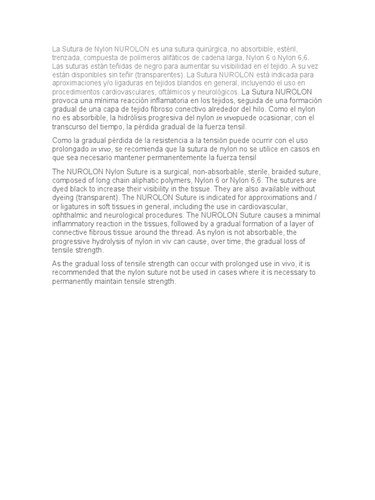 La Sutura de Nylon NUROLON Es Una Sutura Quirúrgica | PDF