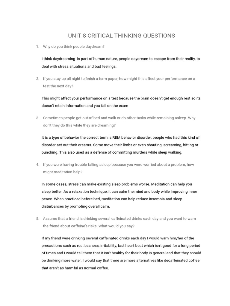 Unit 8 Critical Thinking Questions | PDF