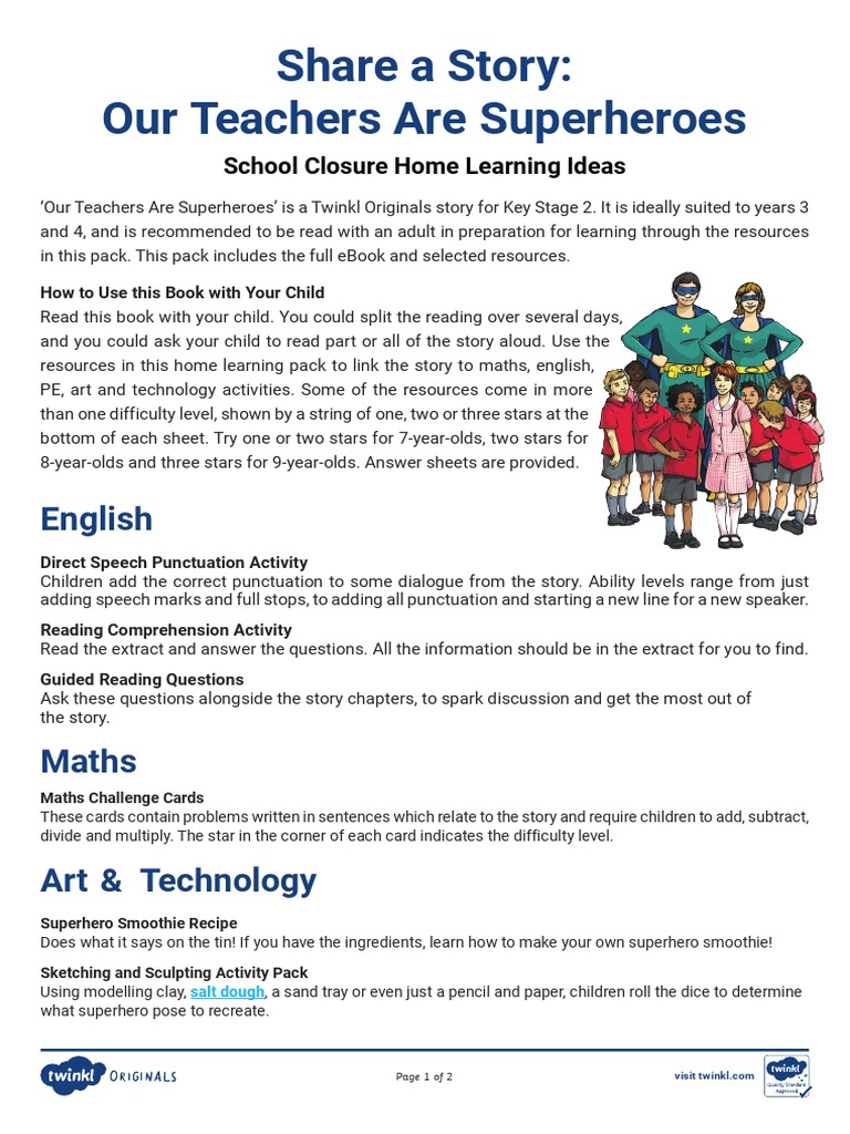 Our Teachers Are Superheroes Home Learning Ideas | PDF