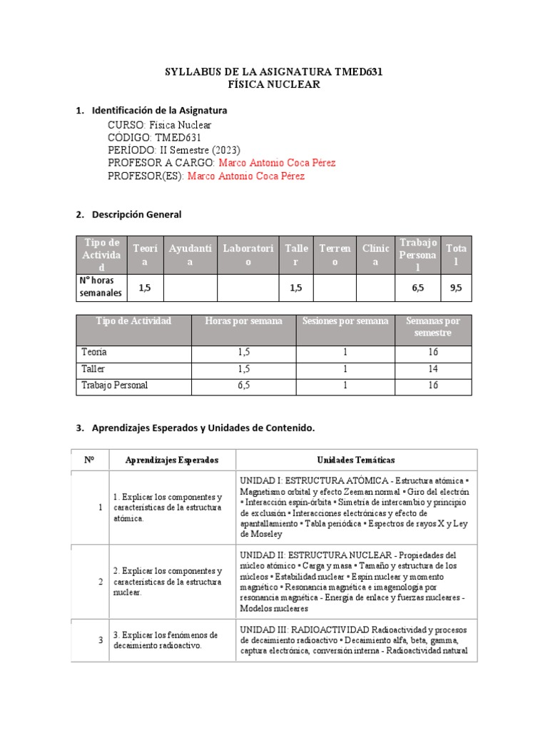 Syllabus de La Asignatura Tmed631 - 2023 - Prof - Macoca | PDF ...