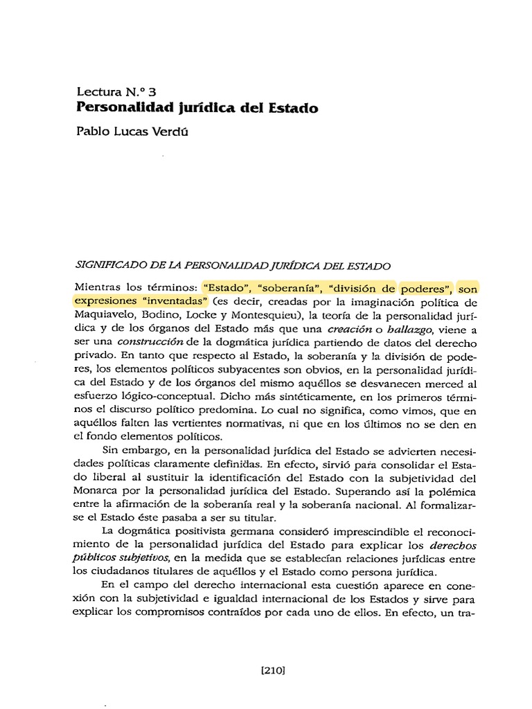 Pablo Lucas Verdú - La Personalidad Jurídica Del Estado | PDF | Estado ...