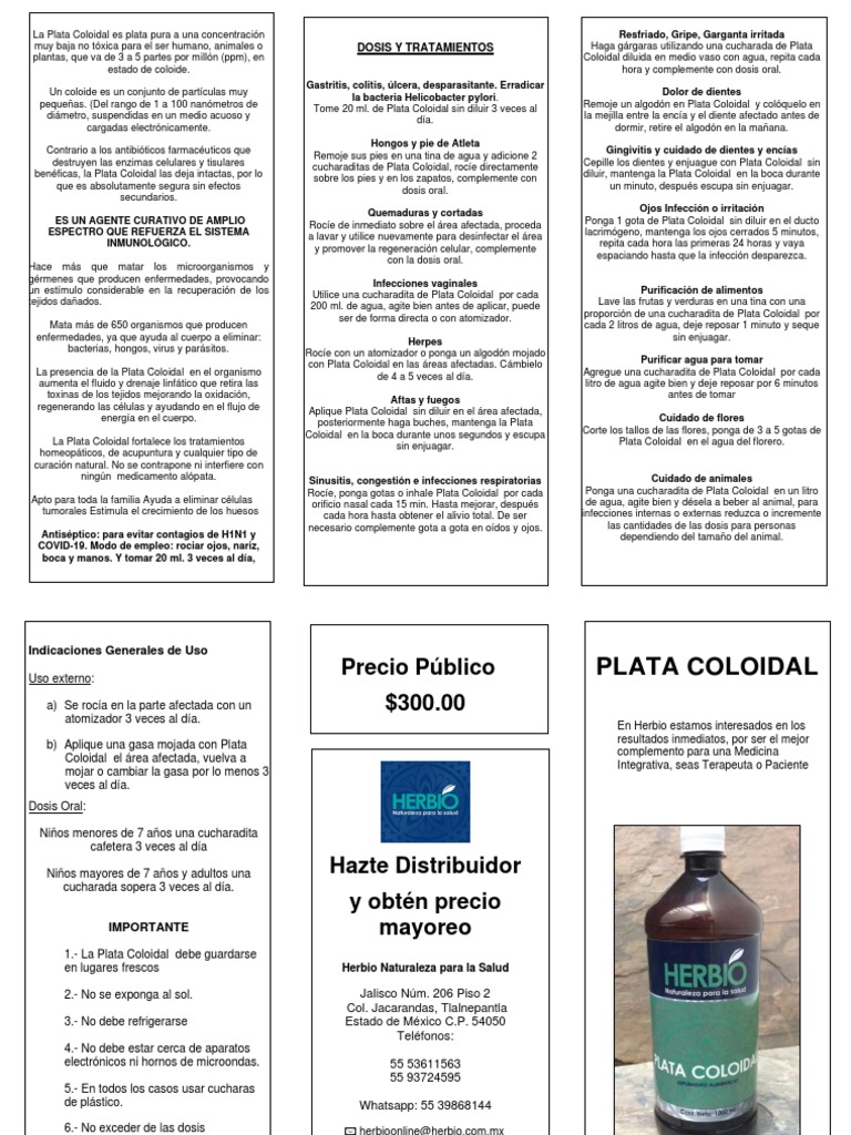 Triptico Plata Coloidal | PDF | Agua | Coloide