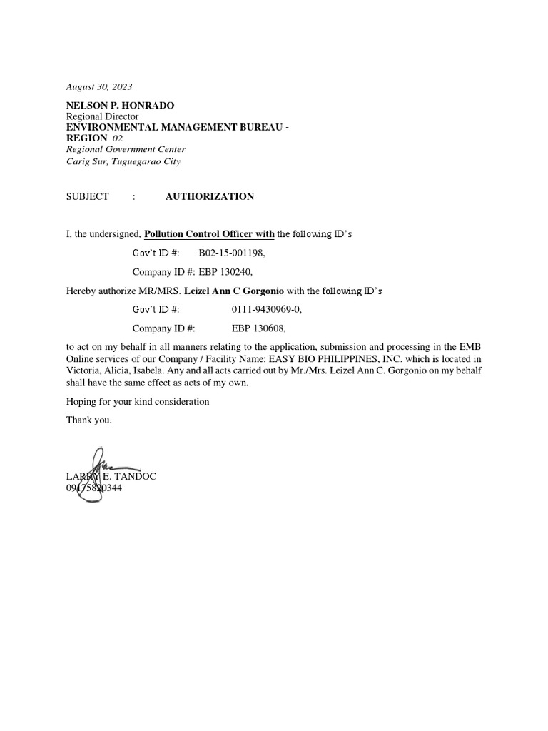 Authorization Letter For Crs | PDF