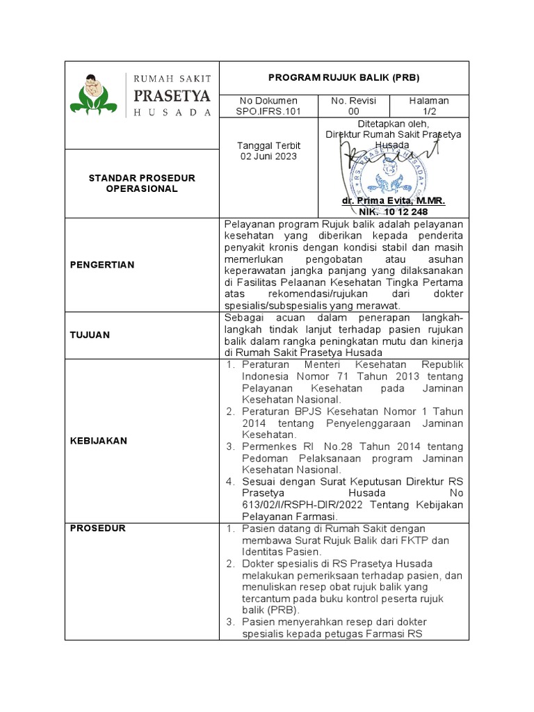 Prosedur Rujuk Balik Pasien | PDF