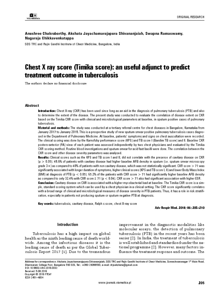 Timika Score in Tuberculosis | PDF | Tuberculosis | Body Mass Index