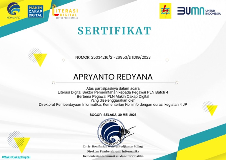Sertifikat Literasi Kominfo | PDF