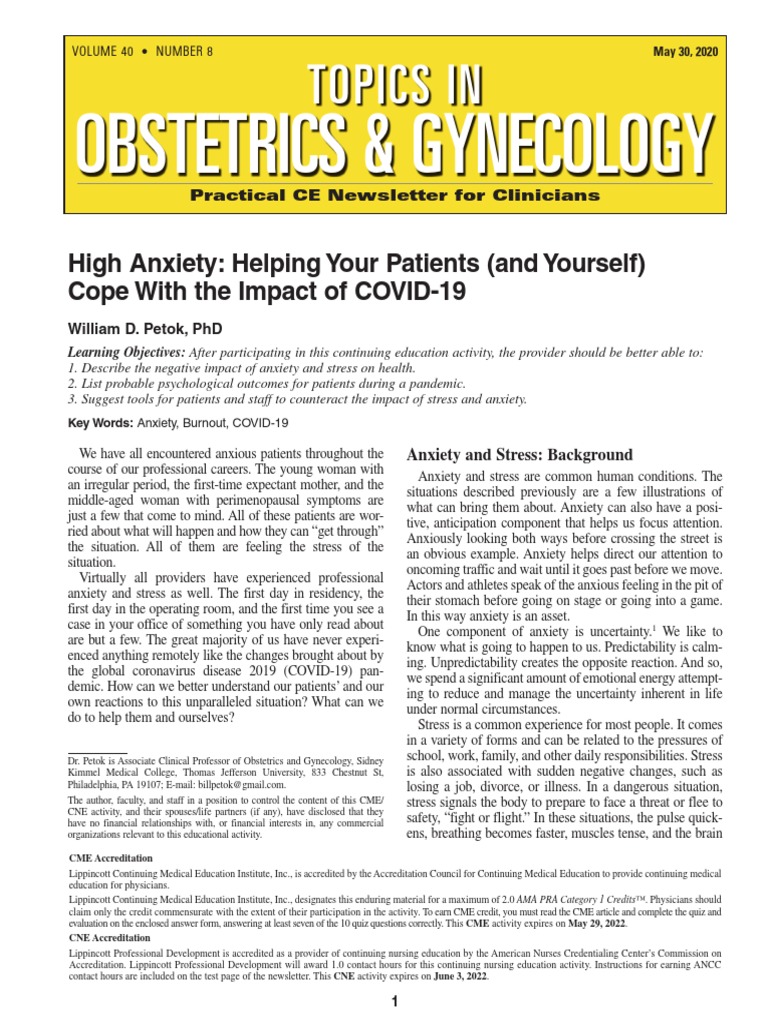 Obstetrics & Gynecology: Topics in | PDF | Occupational Burnout ...