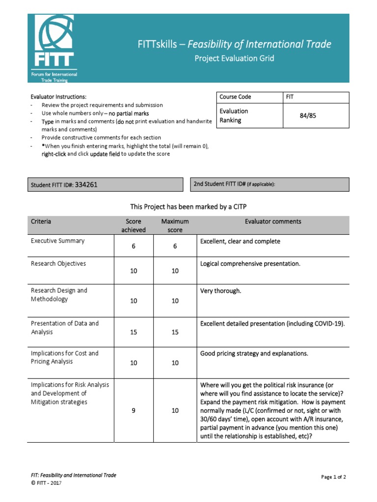 FITT Project Evaluation Grid | PDF | Evaluation | Risk