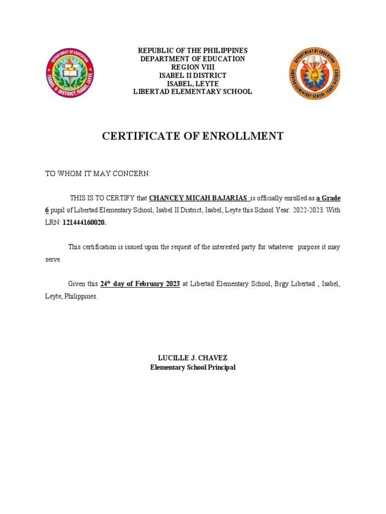 Certificate of Enrollment | PDF