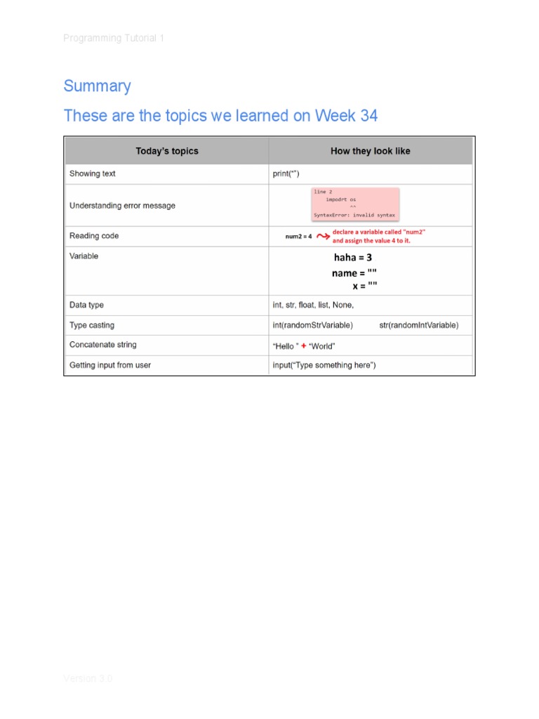 Programming Tutorial 1 (V3) | PDF | Computer Programming | Computing