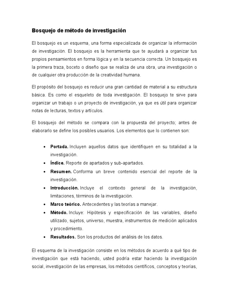Bosquejo para Proyecto de Investigación | PDF | Método científico | Teoría