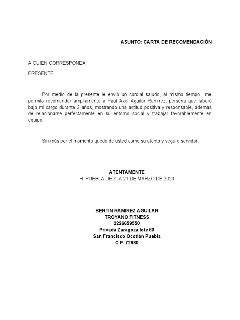 Carta de Recomendacion | PDF