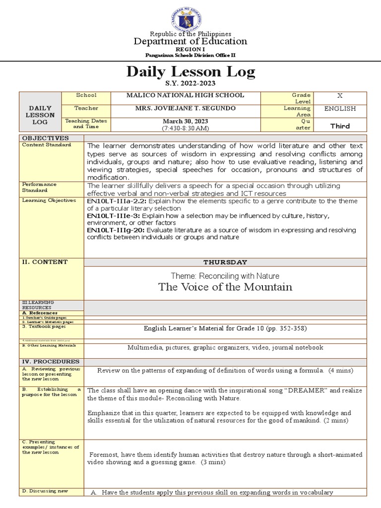 DLL English 10-q3-w7 | PDF | Learning | English Language