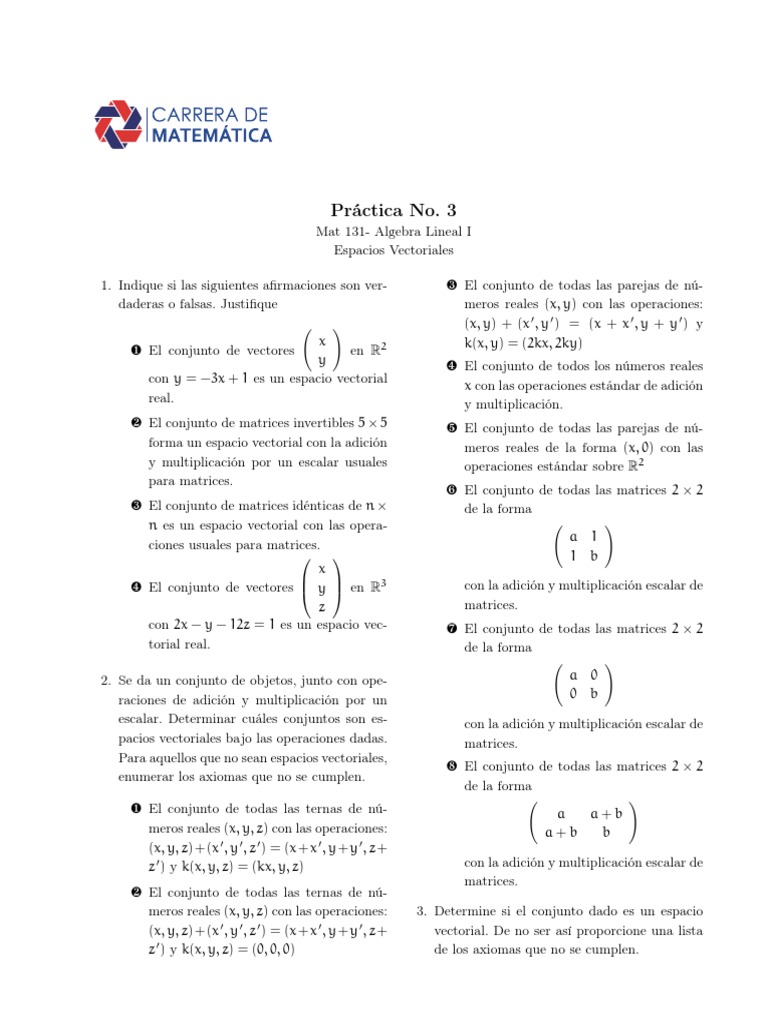 Practica 3 Espacios Vectoriales Pdf Espacio Vectorial Escalar