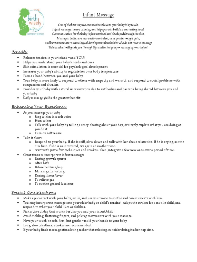 Infant Massage Handout | PDF | Hand | Massage