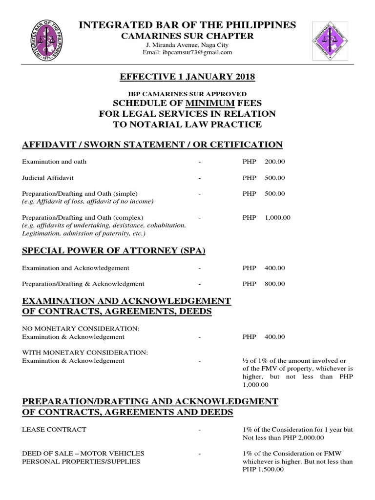 IBP Camarines Sur Legal Fees 2023 | PDF | Affidavit | Common Law