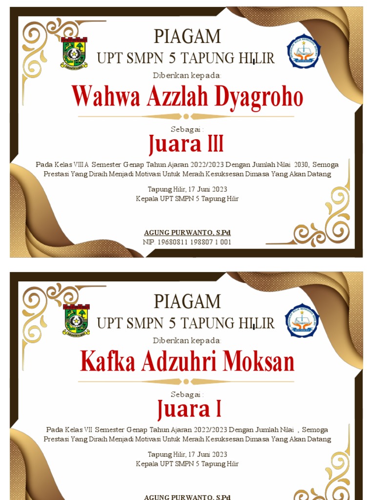 Piagam Semester Genap | PDF