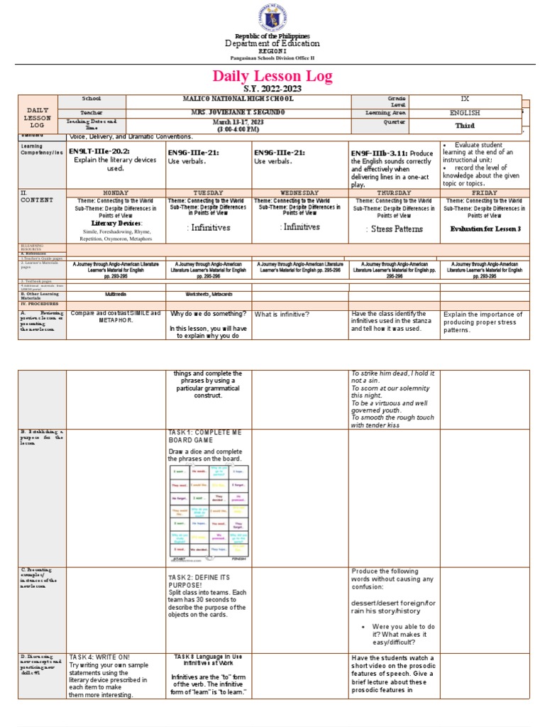DLL English 9-q3-w5 | PDF | Learning | English Language