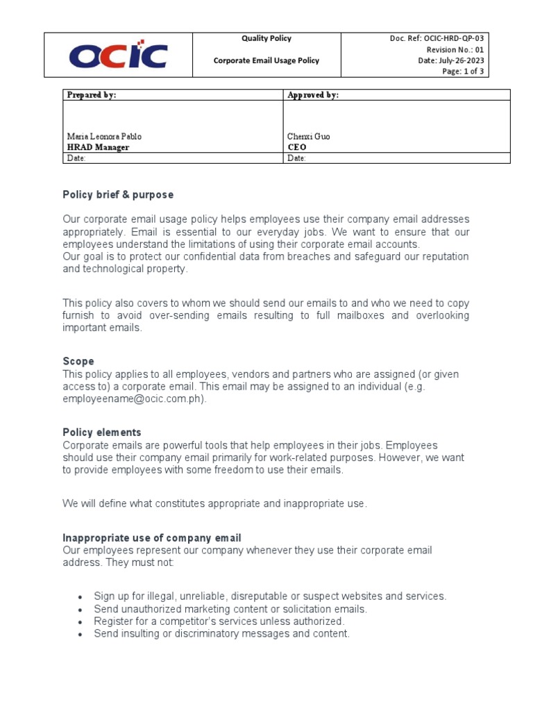 Corporate Email Usage Policy | PDF | Security | Computer Security