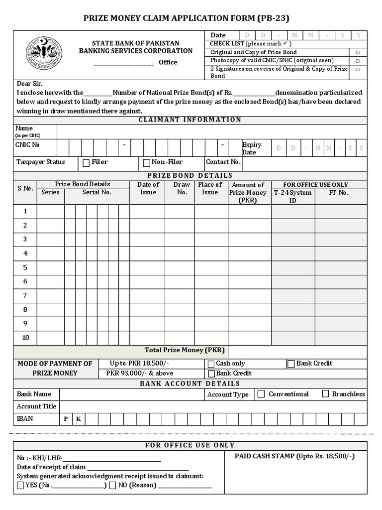 English-PB-23 Prize Bond Form | PDF | Money | Government Finances