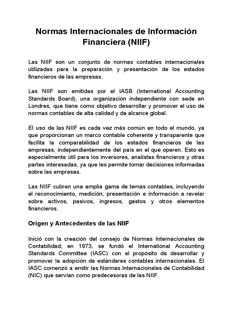NIIF | PDF | normas internacionales de INFORMACION FINANCIERA | Contabilidad