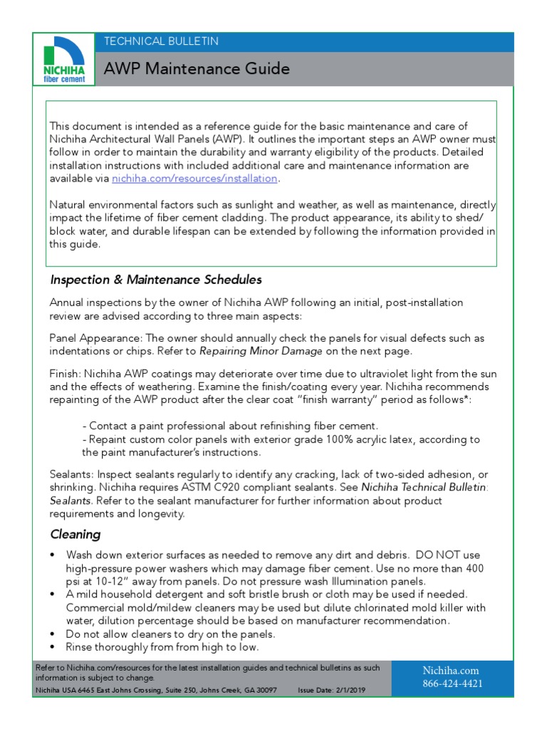 Nichiha Tech Bulletin Awp Maintenance Guide | PDF | Optical Fiber | Paint